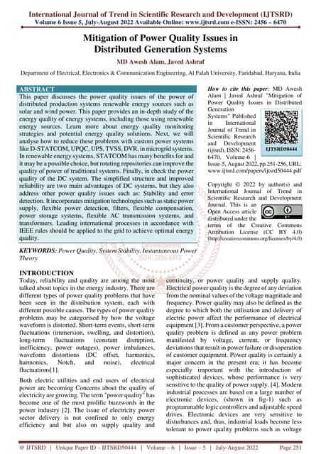 Mitigation Of Power Quality Issues In Distributed Generation Systems Pdf