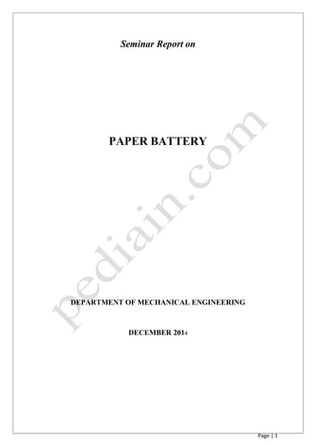 Seminar on paper battery | PPTX | Chemistry | Science