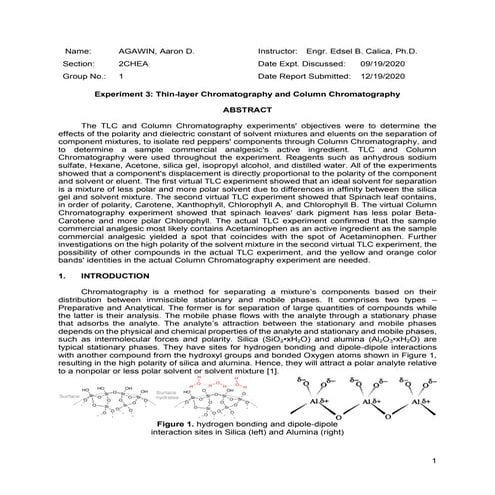 Experiment 3: Thin-layer Chromatography and Column Chromatography | PDF