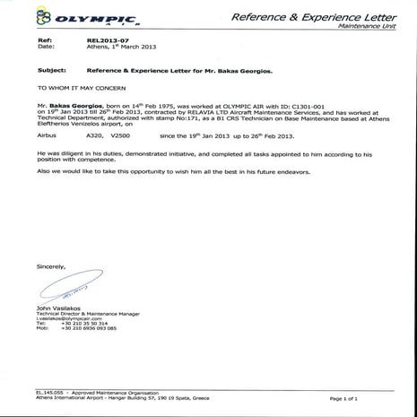 Olympic Air Recency Support Letter | PDF