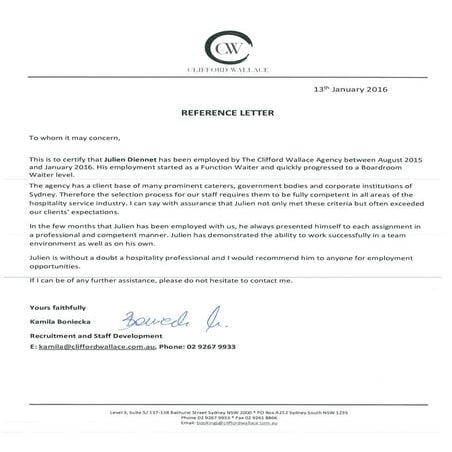 Reference Letter - CW | PDF