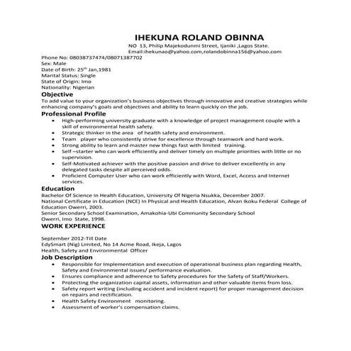 IHEKUNA ROLAND OBINNA edited new cv-1 | PDF