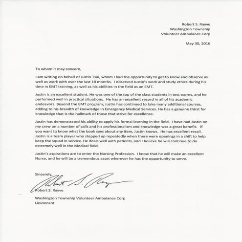 J Tsai EMT Letter of Reference Lt Rayve | PDF