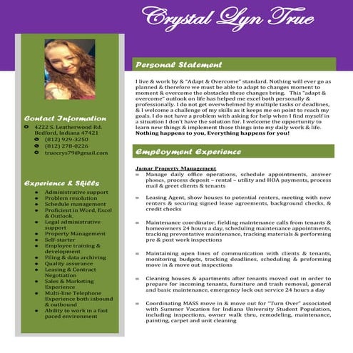 Crystal Lyn True - 2016- Resume | PDF