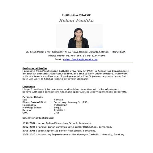 CV of Ridani Faulika | PDF