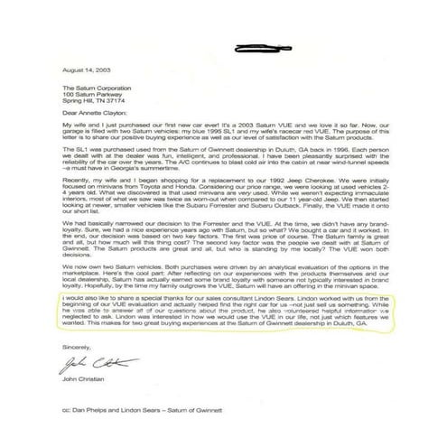 Letter to the President of Saturn | DOCX