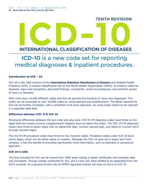ICD-10 Implementation, Benefits and Plan of Action for Internal ...