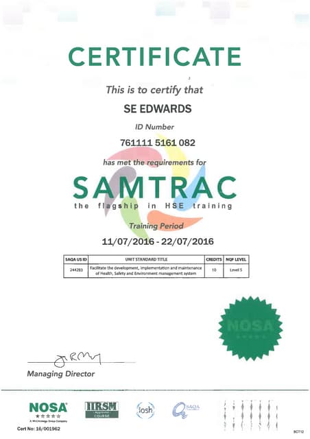 NOSA-Introduction To SAMTRAC | PDF