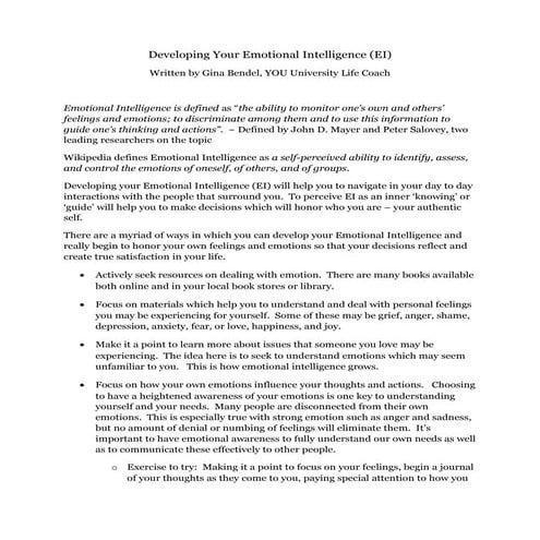 Developing Your Emotional Intelligence | DOC