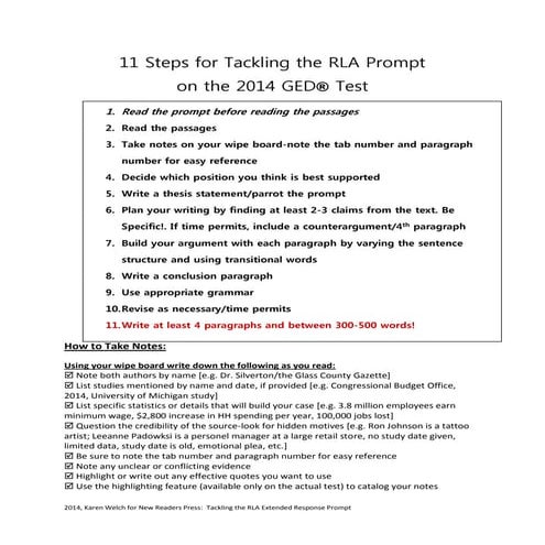 11 Steps to Tackling the RLA Prompt | PDF