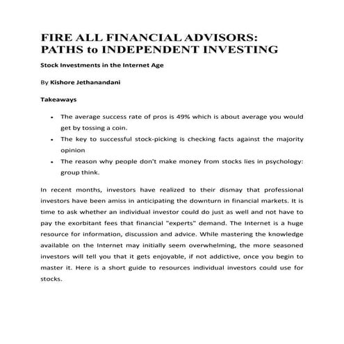 FIRE ALL FINANCIAL ADVISORS | PDF | Stocks and Bonds | Personal Investing