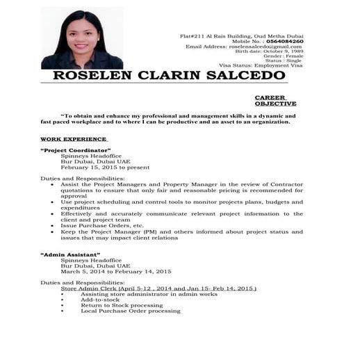Sample Resume for OJT | DOCX