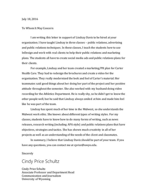 Lisa Chandler_Letter of Recommendation_Prof Wendy Finlay | PDF