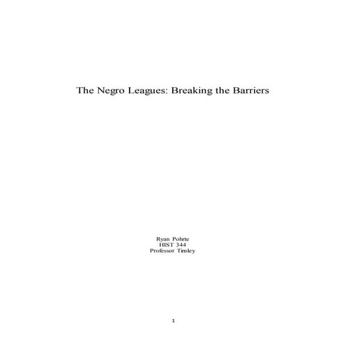 The Negro Leagues Breaking the Barriers | PDF