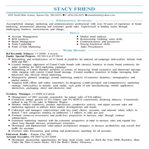 STACY FRIEND Resume 1 | DOCX | Sales | Business