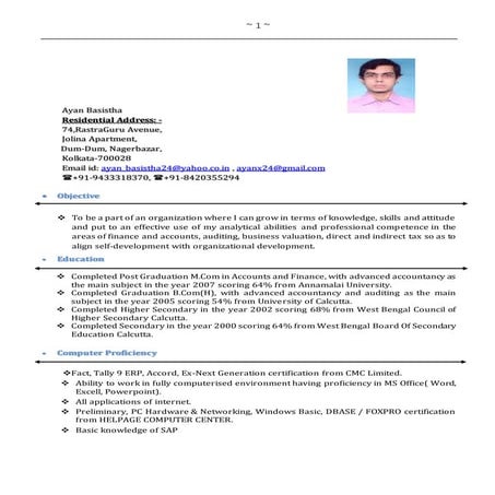 Resume Ayan Basistha | DOCX | Business Accounting & Finance | Business
