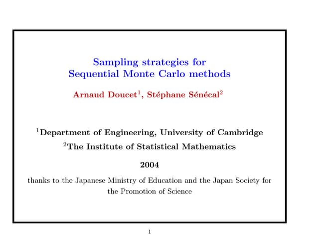 Sampling Strategies For Sequential Monte Carlo Smc Methods Ppt