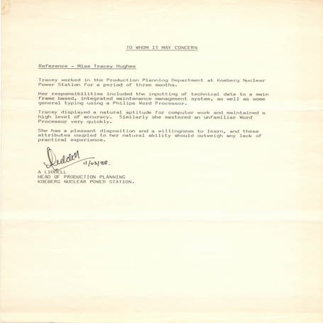 Eskom Koeberg Nuclear Power Station Reference Letter 1988 | PDF