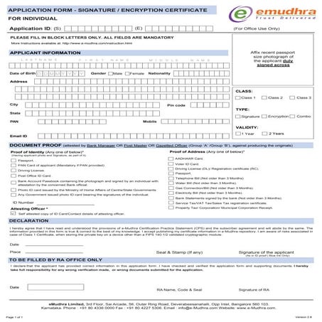 eMudhra DSC form | PDF