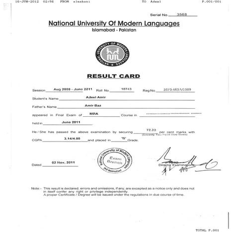 MBA Result Card | PDF