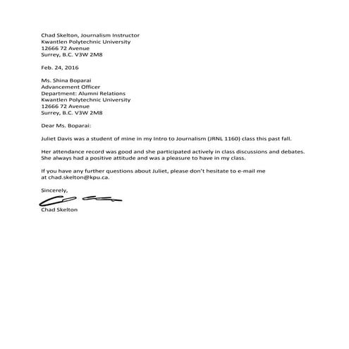 Juliet Davis Reference Letter | DOCX