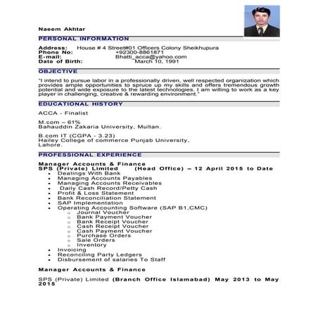 Naeem CV | DOC | Business Accounting & Finance | Business