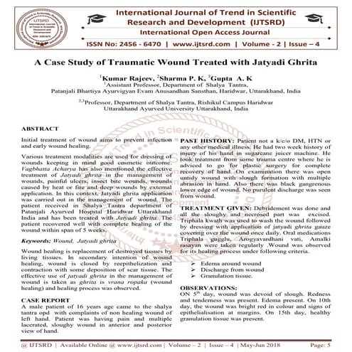 A Case Study of Traumatic Wound Treated with Jatyadi Ghrita | PDF
