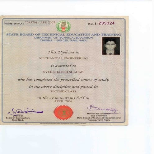 Attested Diploma Certificate - Syed Shamsh Shahab | PDF