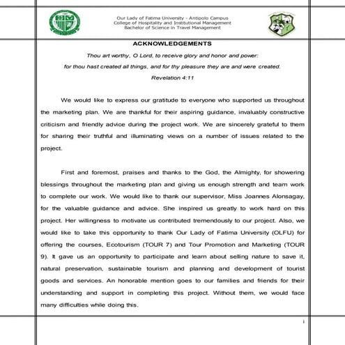 MRP Marketing Plan (Acknowledgement) | DOCX