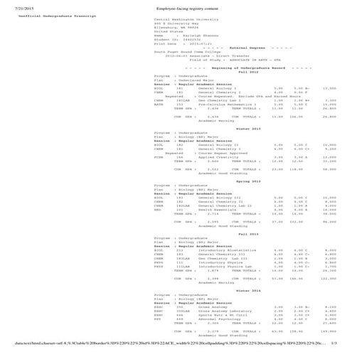 Unoffical Transcript | PDF