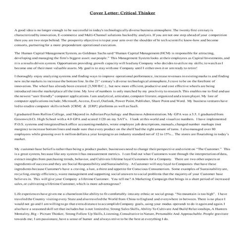 Cover Letter Critical Thinker | DOCX