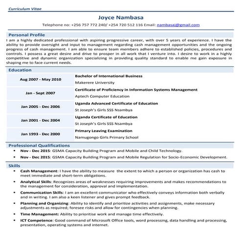 Joyce Nambasa CV | PDF