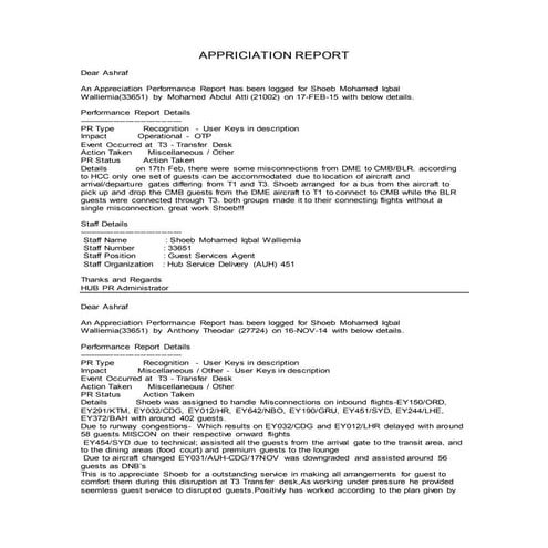 Appriciation Reports | PDF