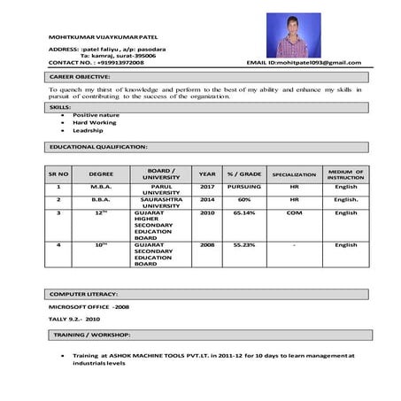 Mohit Patel Cv Pdf