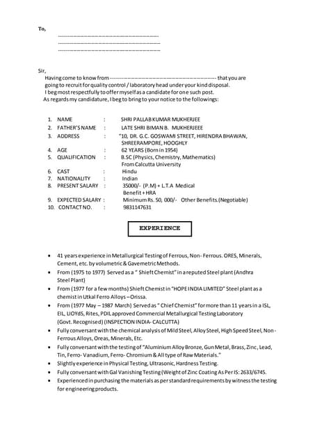 Biodata of Pallab Kumar Mukherjee (14) | PDF Biodata of Pallab Kumar Mukherjee (14) | PDF