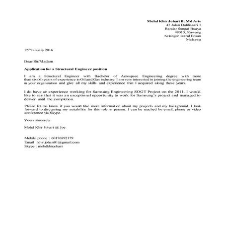 Cover Letter - Structural Engineer | DOCX