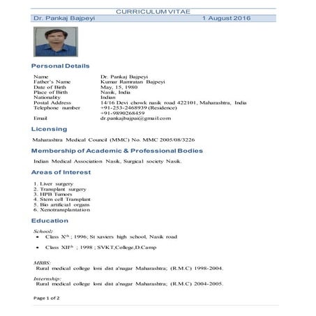 Curriculum Vitae (CV)of Pankaj bajpeyi (1) | PDF