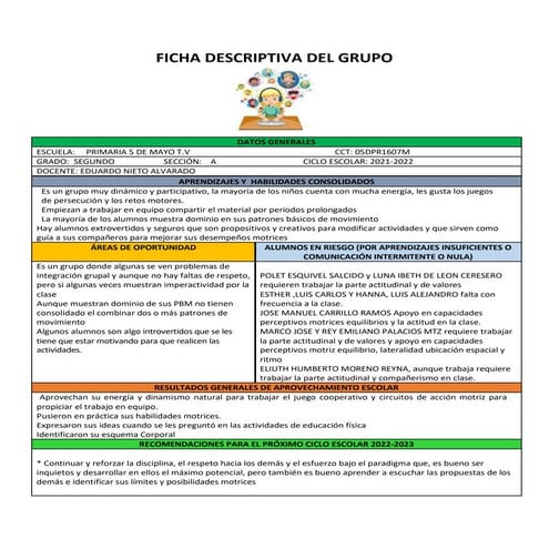 Ficha Descriptiva Alumn Con Imgenes Fichas Descriptivas Por Alumno