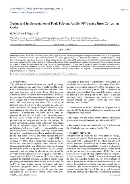 Design And Implementation Of Fault Tolerant Parallel Ffts Using Error 7182