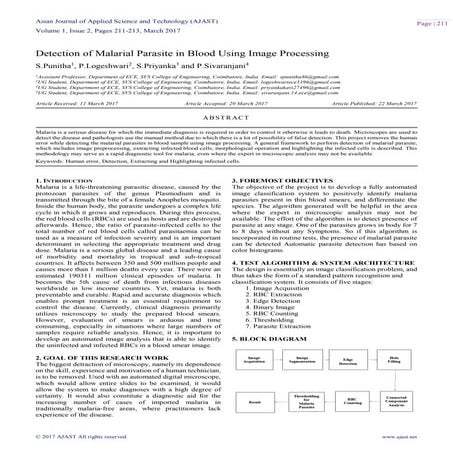 Detection of Malarial Parasite in Blood Using Image Processing | PDF