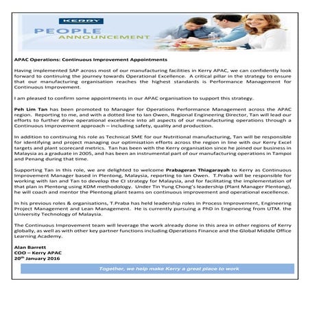 People Announcement_APAC Operations CI 20160120 | PDF