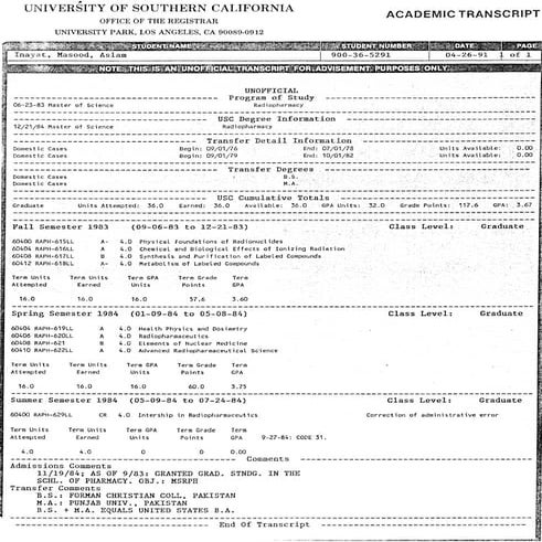USC_transcriptSM | PDF