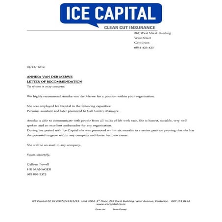 Reference Letter - Ice Capital (HR) | PDF