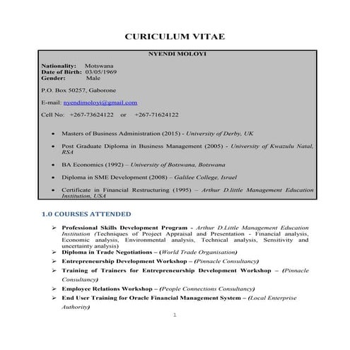 Curiculum Vitae Detailed - Nyendi Moloyi | PDF