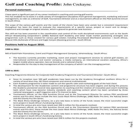 John Cockayne Golf & Coaching Profile | PDF