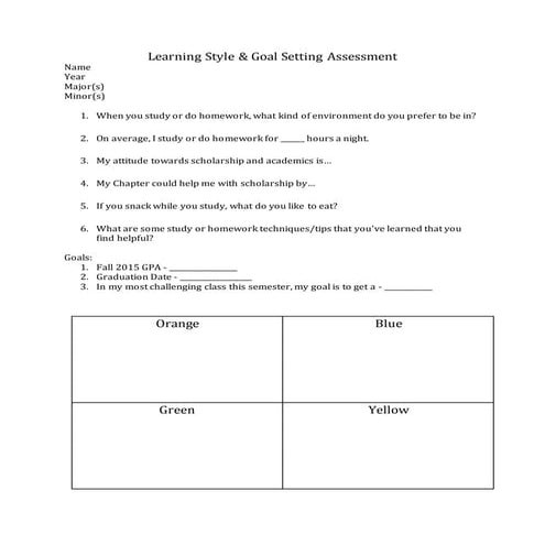 Learning Style and goal setting wrksheet | DOCX
