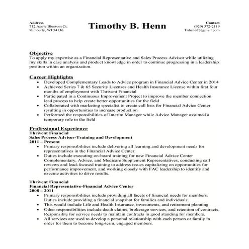 Timothy B Henn Resume 2016 | DOC