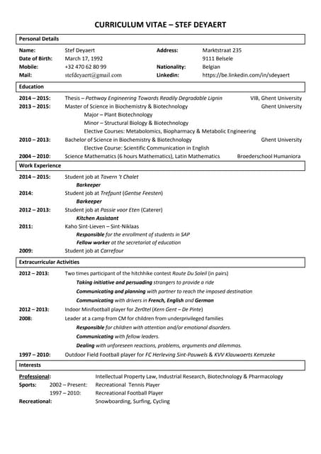 Kindekens Jonathan - CV | PDF