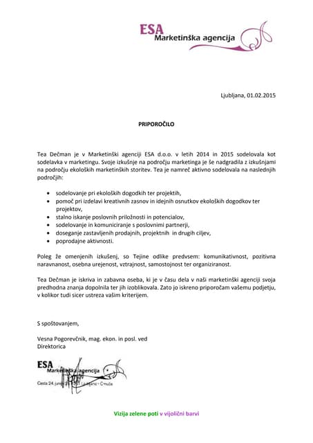 Priporočilo-Vesna Tomažič_Dcm | PDF