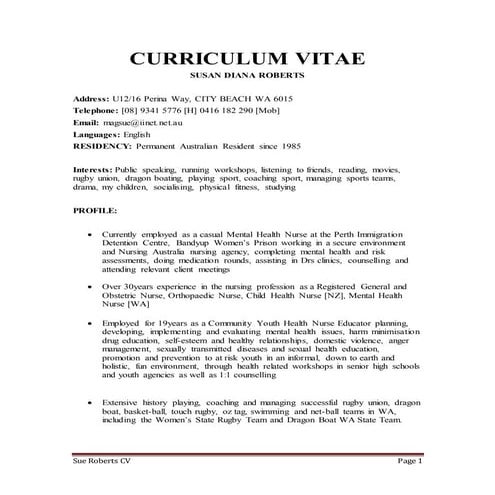 CURRICULUM VITAE Sue Roberts 2015 | PDF